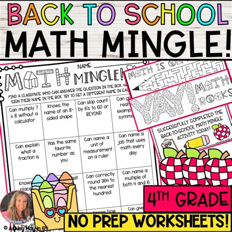 Back To School Math Activity 4th Grade First Day Of School Activities