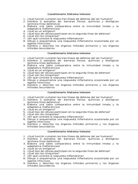 Cuestionario Sistema Inmune Immune System Inflammation