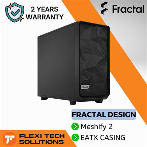 Fractal Design Meshify 2 Black Solid Pc Desktop E Atx Casing Flexi Tech