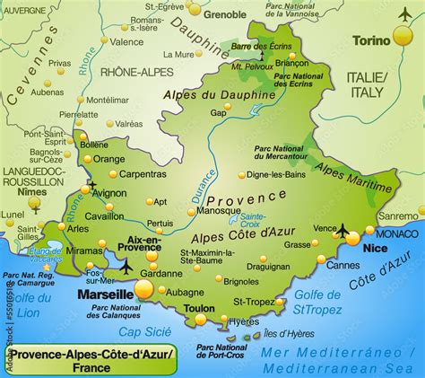 Umgebungskarte Von Provence Alpes Côte D´azur Als Übersichtskart Stock Vektorgrafik Adobe Stock