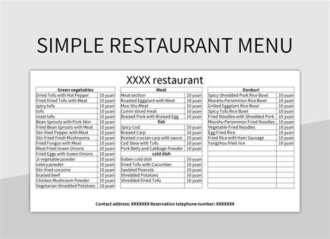 Restaurant Order Menu Excel Template And Google Sheets File For Free