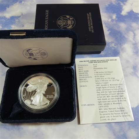1996 P Silver Eagle Proof Silver Dollar 99 99 Pure Silver Incl Coin Box And Coa For Sale