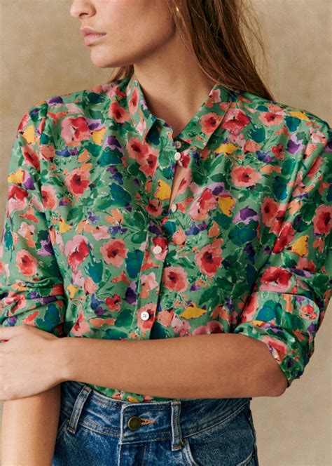 Pierro Shirt Black Floral Print Organic Cotton Sézane