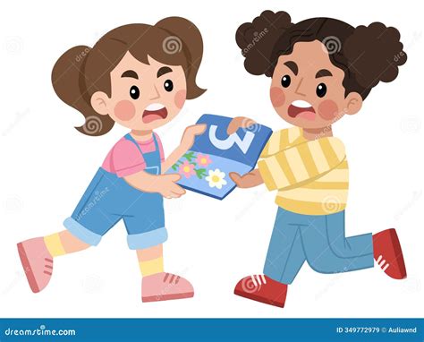 Vector Illustration Of Two Girls Fighting Over A Book Stock Vector
