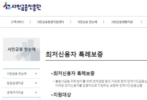 최저 신용자 특례보증대출에 대해서 대출정보통