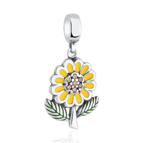 Berloque Girassol De Zircônia Feito De Prata 925 Amo Berloque