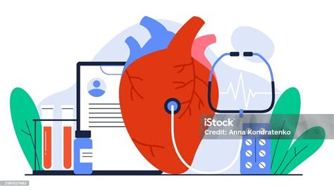 심장학 청진기가 있는 인간의 심장 기관 병원에서 건강 검진을 받습니다 심혈관 질환 건강 관리 치료 만화 스타일의 고립 된 벡터 일러스트 레이 션 건강 검진에 대한 스톡 벡터