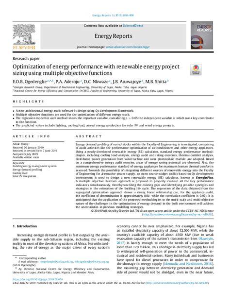 Pdf Optimization Of Energy Performance With Renewable Energy Project Sizing Using Multiple