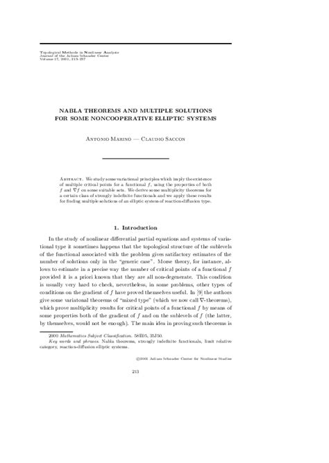 Pdf Nabla Theorems And Multiple Solutions For Some Noncooperative