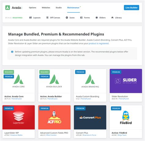 The Avada Dashboard Avada Website Builder