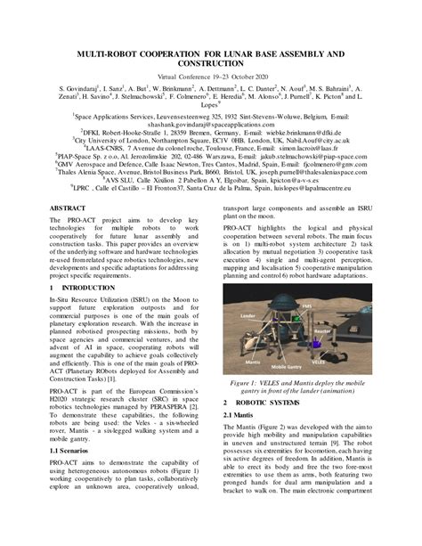 Pdf Multi Robot Cooperation For Lunar Base Assembly And Construction