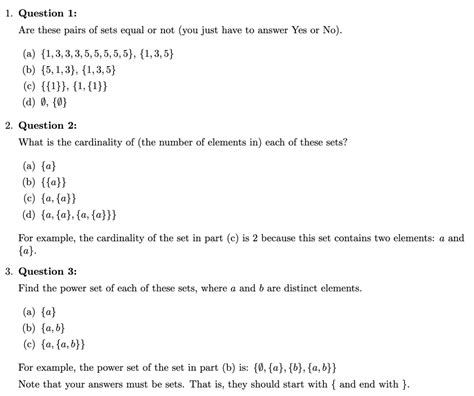 Solved Question Are These Pairs Of Sets Equal Or Not Chegg Com