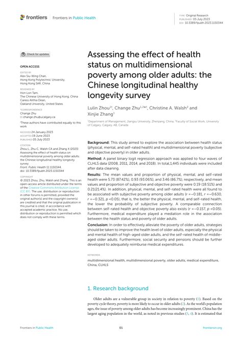 Pdf Assessing The Effect Of Health Status On Multidimensional Poverty Among Older Adults The