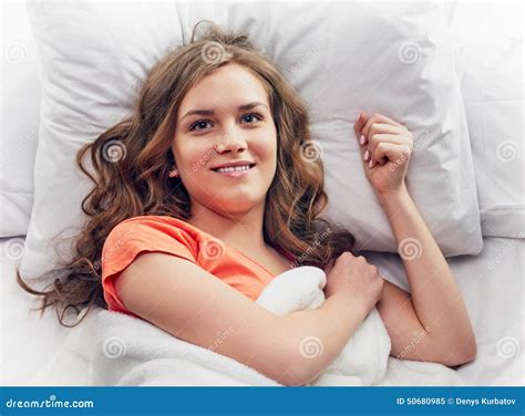 Woman Smiling In Bed Stock Image Image Of Relaxation 50680985