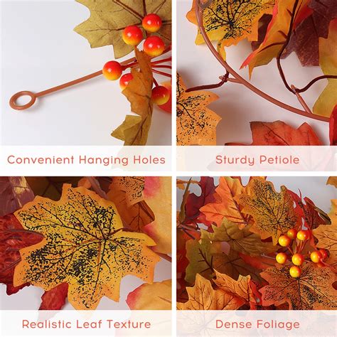 Recutms 2pcs 57ft Artificial Autumn Maple Garland Indooroutdoor