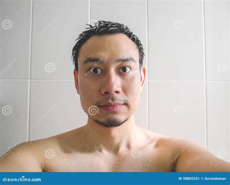 Man Taking Selfie In Bathroom Stock Image Image Of Mirror Male