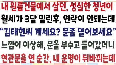 반전신청사연내 원룸 건물에서 월세사는 청년이 월세가 3달 밀린 후 연락이 안돼는데 김태현씨 계세요 느낌이 이상해 보조