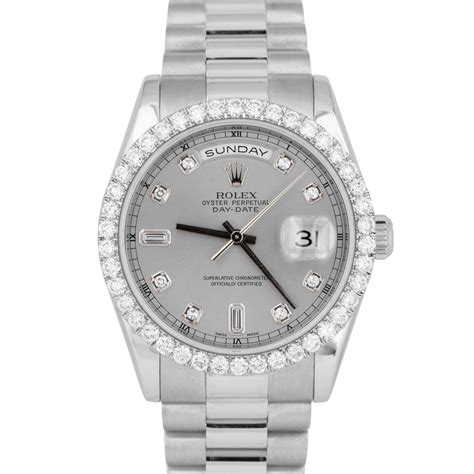 Mint Rolex Day Date Presidential 36mm Silver Diamond 950 Platinum Watc