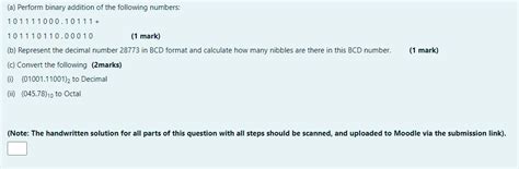 Solved A Perform Binary Addition Of The Following Numbers Chegg