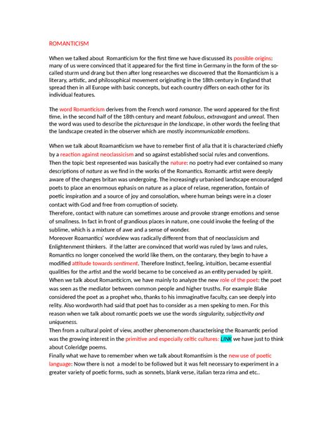 Romanticism General Aspects Docsity