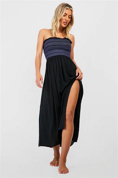 Stitching Detail Bandeau Beach Midaxi Dress Boohoo Uk