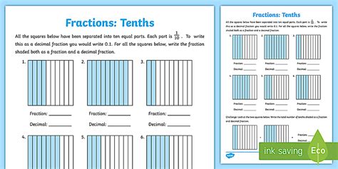 Tenths As Fractions And Decimals Worksheet Teacher Made