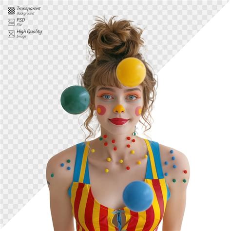 Premium Psd Joyful Female Clown With Colorful Makeup And Balloons