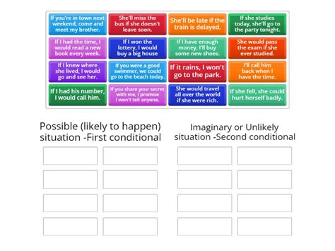 classify the statements first or second conditional group sort