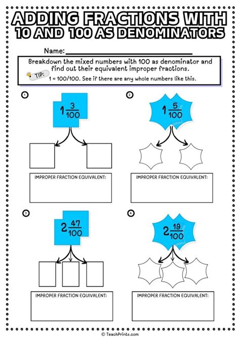 Free Adding Fractions With And As Denominators Worksheets Teach Prints