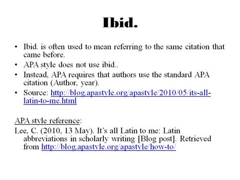 Writing In The Behavioral Sciences To Use Or Not To Use Ibid