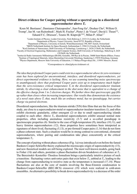 Pdf Direct Evidence For Cooper Pairing Without A Spectral Gap In A Disordered Superconductor