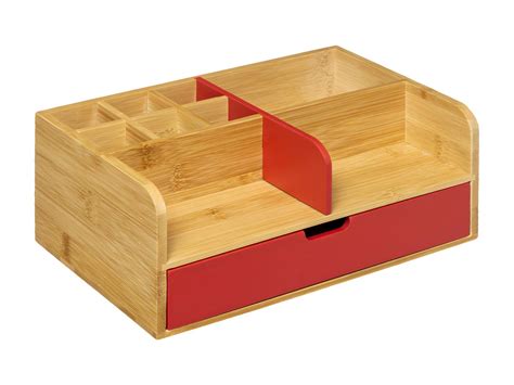 Organiseur Rangement maquillage compartimenté en Bambou tiroir Rose nacarat
