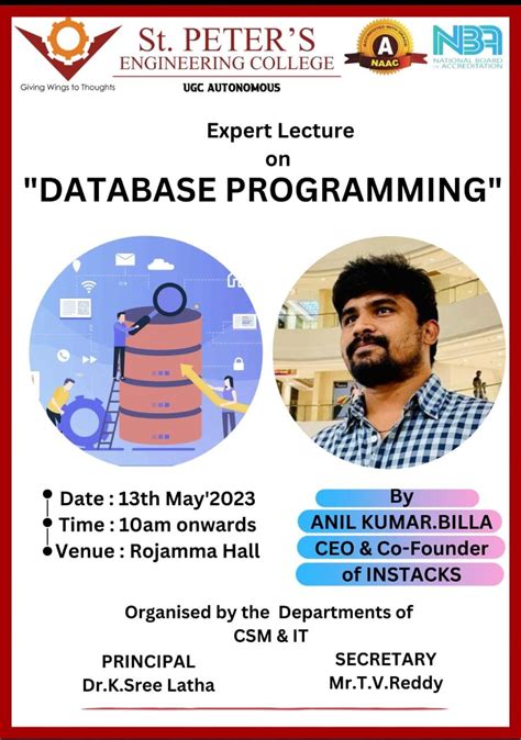 Expert Lecture On Database Programming St Peter S Engineering College