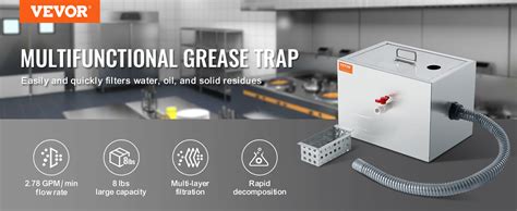Vevor Commercial Grease Trap 8 Lbs Grease Interceptor Top Inlet