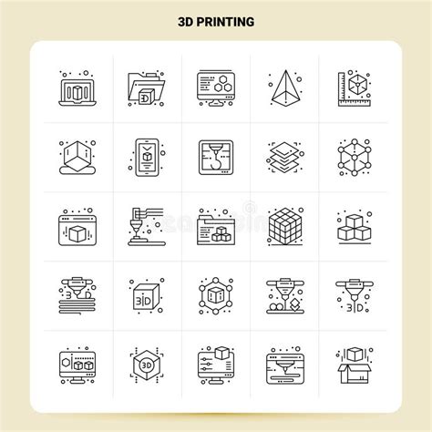 Outline 25 3d Printing Icon Set Vector Line Style Design Black Icons