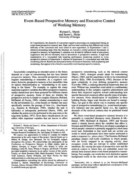 Event Based Prospective Memory And Executive Control Of Working Memory