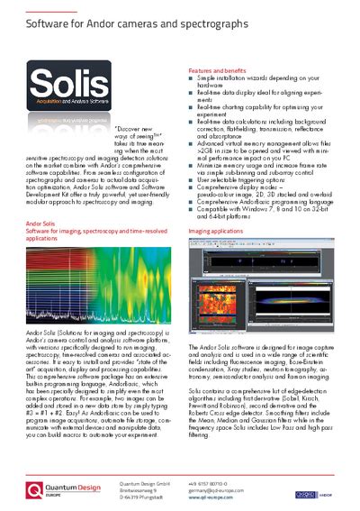 Echelle Spectrograph Oxford Instruments Andor Quantum Design