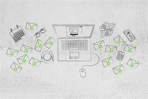 Laptop With Pop Up Message On The Screen Surrounded By Email Envelopes Ticked Off In Green Stock