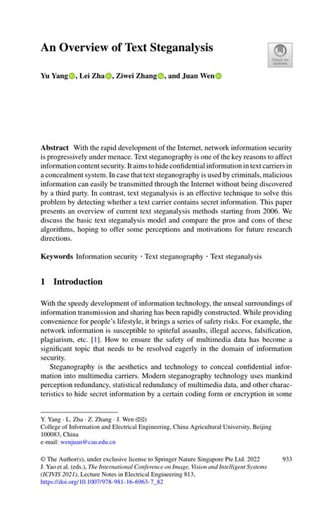 Pdf An Overview Of Text Steganalysis