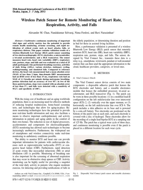 Wireless Patch Sensor For Remote Monitoring Of Heart Rate Respirasi And Fall Pdf Monitoring