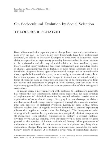 On Sociocultural Evolution By Social Selection Pdf Sociocultural Evolution Natural Selection