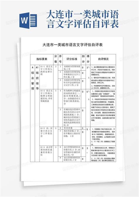 大连市一类城市语言文字评估自评表word模板下载编号qknodjek熊猫办公