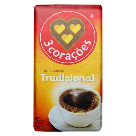 Café Torrado e Moído a Vácuo Tradicional 3 Corações Pacote 500g Mix
