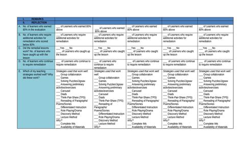Sample Dll Reflection Dll I Remarks Ii Reflection A No Of Learners Who Earned 80 In The