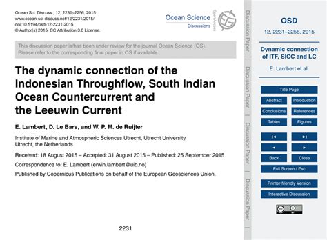 Pdf The Dynamic Connection Of The Indonesian Throughflow South Indian Ocean Countercurrent