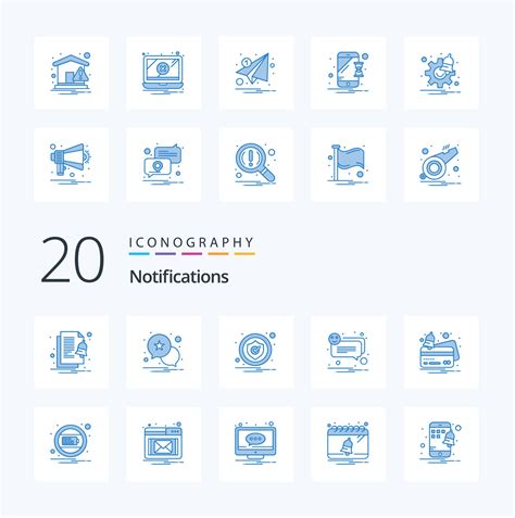20 Notifications Blue Color Icon Pack Like Notification Card Caution Smile Bubble 19463030