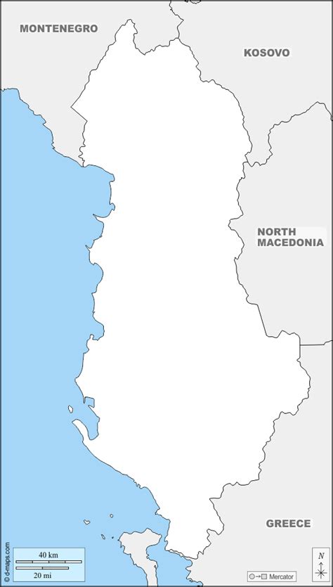 ألبانيا خريطة مجانية خريطة خاليه من الفراغ خريطة الخطوط العريضة خريطة القاعدة الحرة حدود