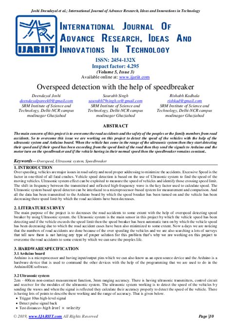 Pdf Overspeed Detection With The Help Of Speedbreaker