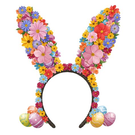 Easter Bunny Ears With Flowers And Eggs 59519764 Png