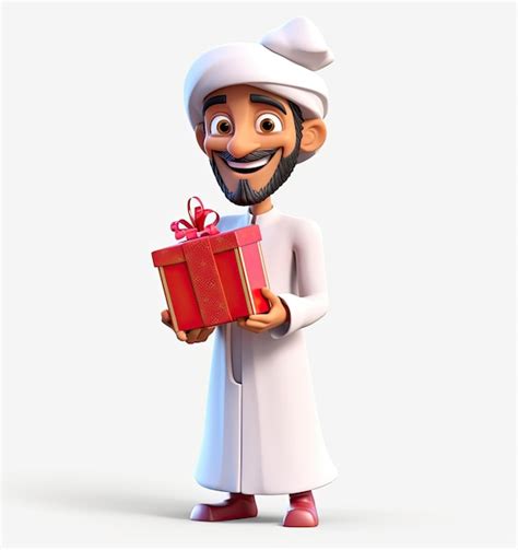 Premium Ai Image 3d Cartoon Of A Arabian Man Holding A T Box With